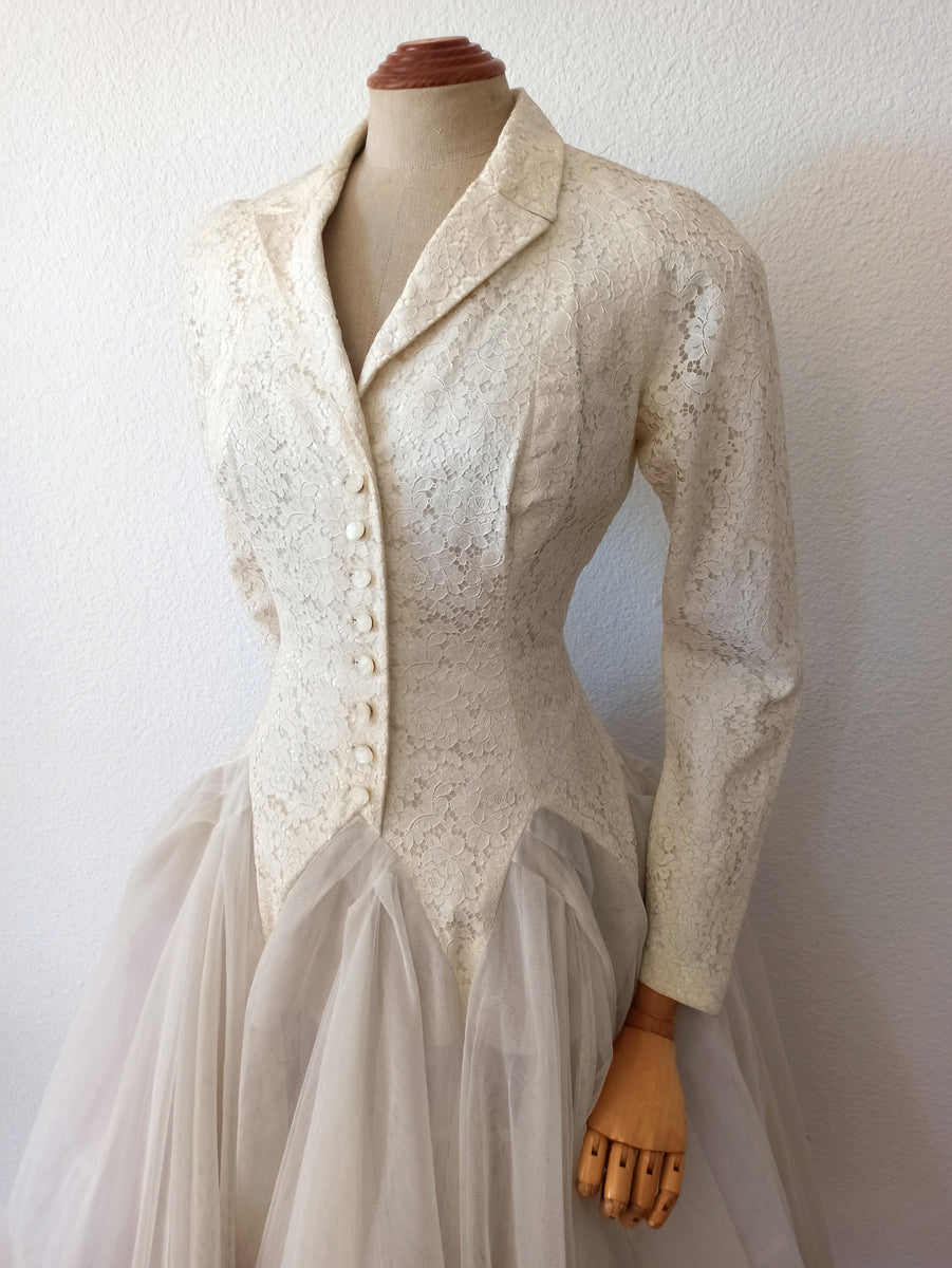 1950s - Italian Couture - Outstanding Cotton Lace Wedding Dress - W28 ...