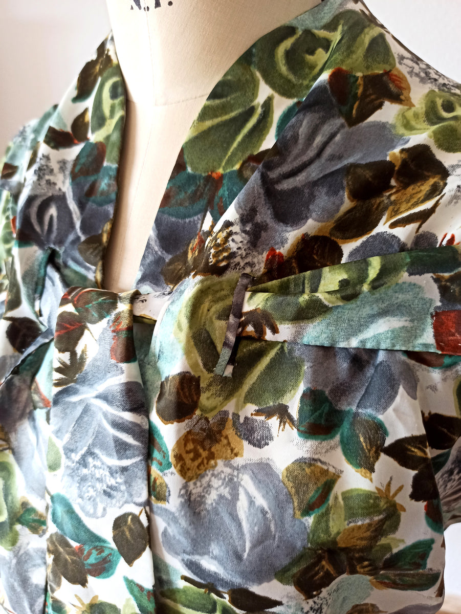 1950s 1960s - Stunning Floral Satin Blouse – Der Fuchs Vintage